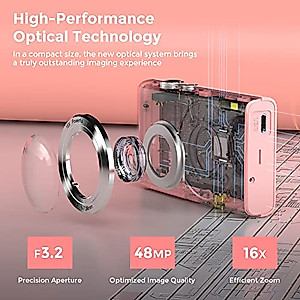 Digital Camera Auto Focus 2.7K Vlogging Camera HD 48MP 16X Digital Zoom Camera with 32G Memory Card 2 Batteries & Charger YouTube Portable Mini Compact Camera for Kids Teens Adult Beginner Pink