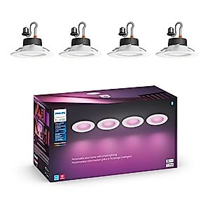 Philips Hue White and Color Ambiance Extra Bright Dimmable Recessed LED Smart 6" Downlight for Retrofit Cans Compatible with Amazon Alexa Apple HomeKit and Google Assistant - 4 Pack (578674), Plastic