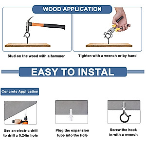 ADIIL 20 PCS Q Hanger Hooks with Safety Buckle, Windproof Screw Hooks for Hanging Outdoor String Lights, Plants, Christmas Patio Lights, 2.2 Inches, Black