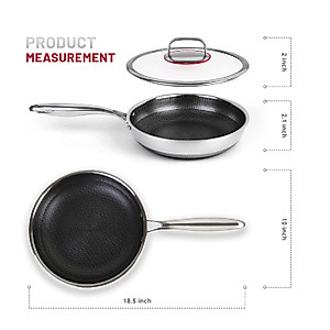 boratat Frying Pan Hybrid Stainless Steel Honeycomb Skillets,Pan with Lid,10 inch Non Stick Wok,Stay-Cool Handle,Dishwasher and Oven Safe, PFOA Free, Induction Cooktop, Gas, Ceramic and Electric Stove