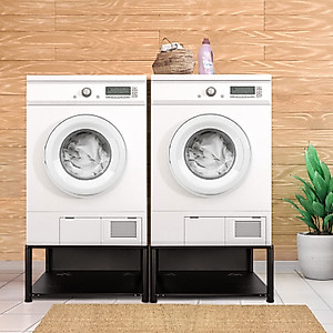 Washing Machine Pedestal, Adjustable Height Metal Sheet Base with Storage Shelf, Universal Fit Pedestals for Washers and Dryers, 28 x 28 x 14.5 Inch （Black）