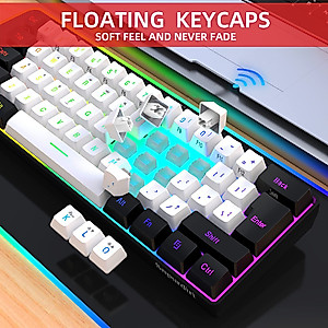 Snpurdiri 2.4G Wireless Gaming Keyboard and Mouse Combo, Include Mini 60% Merchanical Feel RGB Backlit Keyboard, Ergonomic Vertical Feel Small Wireless Mouse(Black and White)