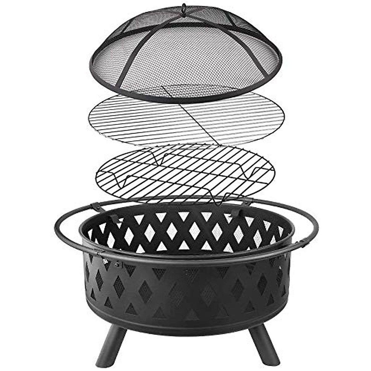 LEAYAN Garden Fire Pit Grill Bowl Grill Barbecue Rack Fire Pit Bowl, Outdoor Metal Firepit,BBQ Grill Fire with Grille, Sticks for Fire Pit, Fire Pit with Cover BBQ Cooking for Camping Backyard