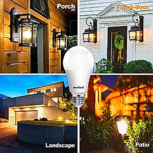 Outdoor Dusk to Dawn LED Light Bulb (No Timer Required), Automatic On/Off Light Sensor Bulb, Built-in Photocell Detector, E26 A19 120V 6000K for Porch, Boundary, Garage, Entrance,9W 4 Pack by Boxlood