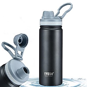 Hytodre Insulated Water Bottle,Stainless Steel Vacuum Insulated Water Bottle, Double-Wall Thermos Water Bottle with Leak Proof Spout and Handle Lid,Black,18oz