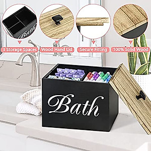 Tampon Storage Bathroom Container with Lid, Tampon Holder for Bathroom, Countertop Organizer Storage Box Tampons and Pad Organizer, Wood Movable Partition Feminine Product Organizer for Cosmetics