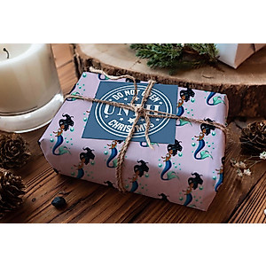 African American Black Mermaid Premium Purple Wrapping Paper Gift Wrap Birthday Present Party Decoration (One 20 inch x 30 inch sheet)