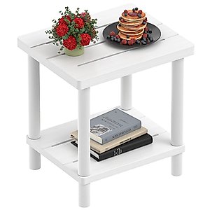 LEJANEOYE Outdoor Side Table, 2 Tier Small Outdoor Table for Patio, Adirondack Side Table for Outdoor or Indoor, Bamboo Side Table for Pool, Porch, Weather Resistant Easy Care