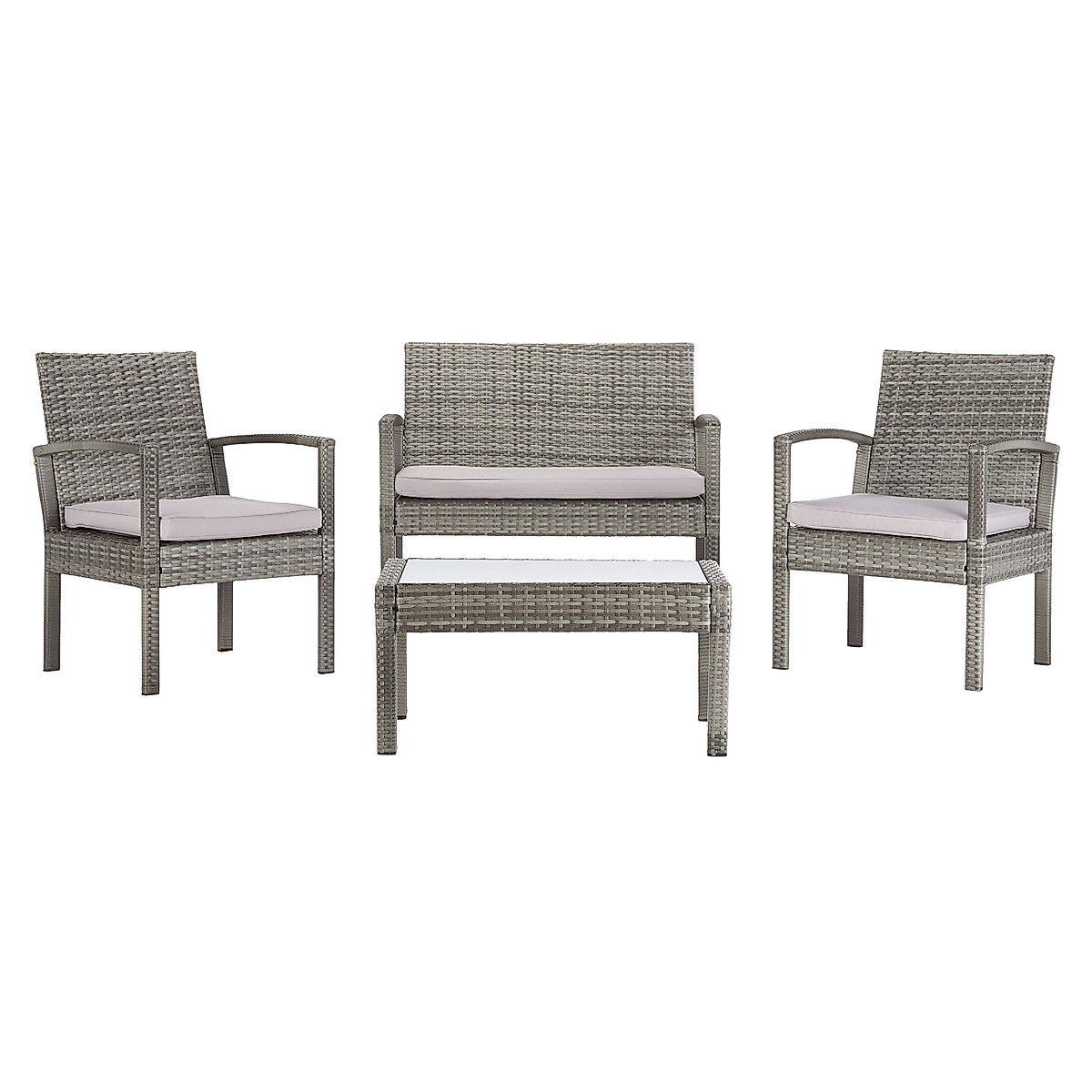 Safavieh PAT7507B Collection Bassey Grey 4-Piece Outdoor Living Patio Set