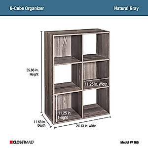 ClosetMaid Cubeicals 6 Cube Storage Shelf Organizer Bookshelf Stackable, Vertical or Horizontal, Easy Assembly, Wood, Natural Gray Finish