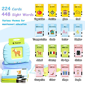 Learning Montessori Toys for 3 Years Old Boys Girls, ROATEE Autism Sensory Toys, 448 Sight Words Talking Flash Cards for Preschool Learning Activities, ABC Learning for Toddlers (Blue)