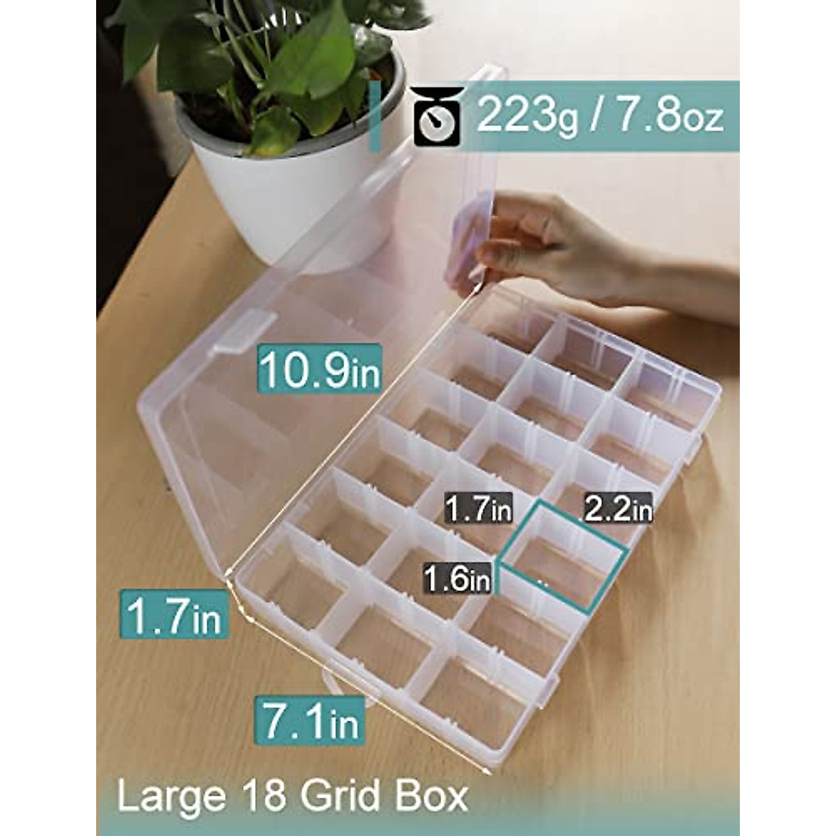 Avlcoaky Tackle Box Organizer Plastic Organizer Boxes Large 18 Grids Compartment Box with Dividers Clear Containers Jewelry Beads Storage