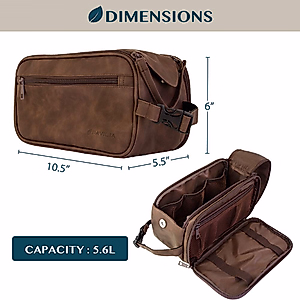 PAVILIA Toiletry Bag for Men, Travel Essentials Shaving Dopp Kit, Mens Travel Bag Toiletries Organizer Case for Grooming, PU Leather Water Resistant Cosmetic Bag Pouch (Dark Brown)