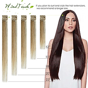 WindTouch Clip in Hair Extensions Real Human Hair Balayage Mixed Bleach Blonde Hair Extensions 15Inch 70g 7PCS Highlights Straight Blonde Clip in Hair Extensions for Women