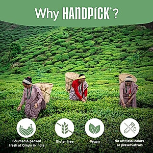 HANDPICK, Organic Green Tea Bags - 100 Tea Bags | Resealable Bag, Round & Eco-friendly Tea Bags | Direct From India