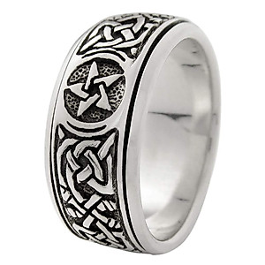 Moonlight Mysteries Silver Celtic Knot Pentacle Spinner Worry Ring for men or women (sz 4-15) sz 10