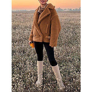 PRETTYGARDEN Womens 2024 Winter Fashion Sherpa Coats Lapel Fleece Jacket Long Sleeve Pockets Faux Fur Dressy Fall Outfits (Camel,Medium)