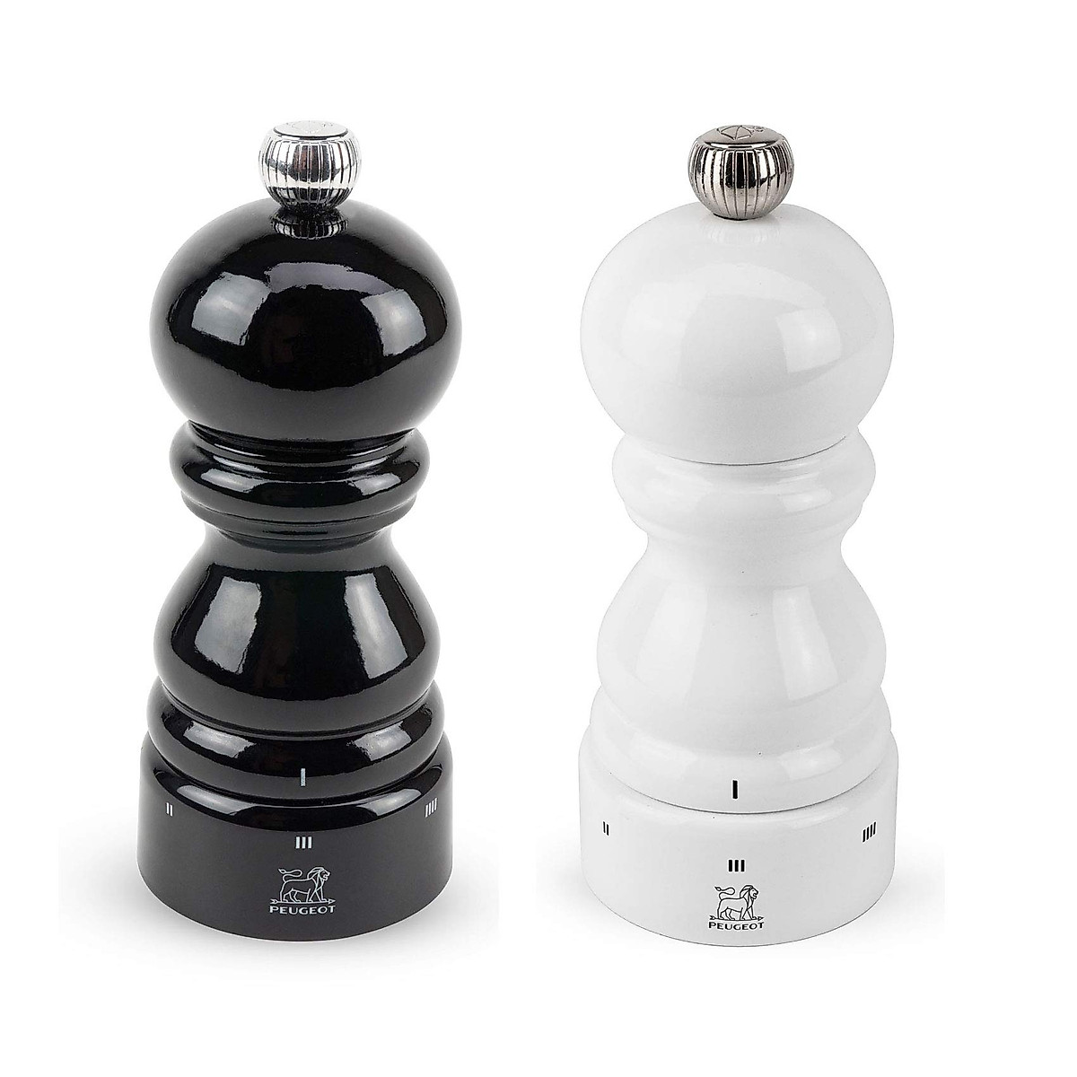 Peugeot Paris U'Select 5-Inch Pepper & Salt Mill Set, Black & White Lacquer
