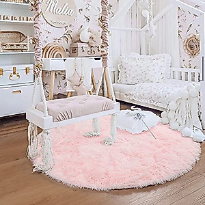 PAGISOFE Super Soft Circle Rugs for Girls Princess Castle Toddlers Play Tent 41” Diameter Circular Area Rugs for Kids Bedroom Baby Room Decor Round Shag Playhouse Carpets and Nursery Rugs (Pink)
