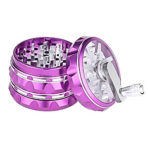2.5" Hand Crank Aluminium Grinder with Clear Top, Purple and Silver