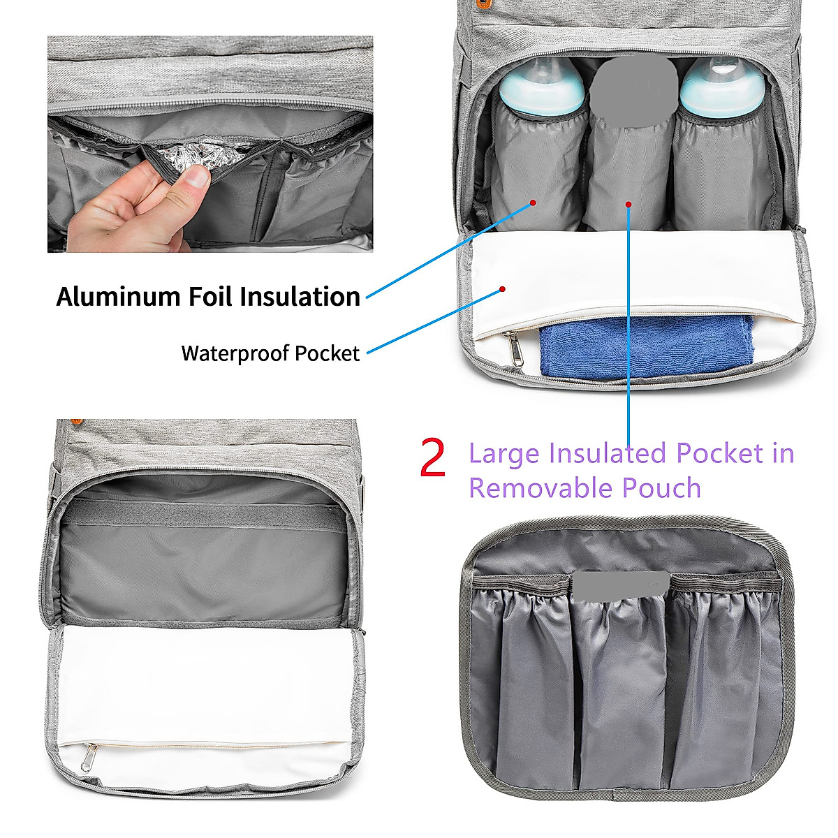 Rabjen Diaper Bag Backpack, Transformable Baby Bag, Spacious Enough for Twins' Stuff, Multifunction Back Pack, Gray