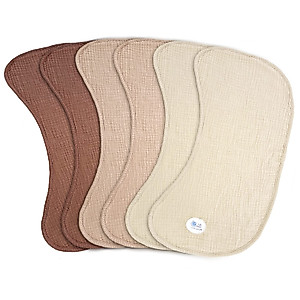 lulumoon Muslin Burp Cloths Sets - Large Cotton Burping Cloth Super Soft and Absorbent for Baby Boys and Girls 6pack (Brown)