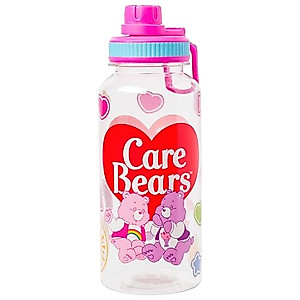 Silver Buffalo Care Bears Plastic Bottle with Sticker Set and Twist Spout Featuring Good Luck Bear, Grumpy Bear, Share Bear, and Cheer Bear, 32 Ounces