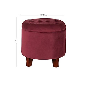 Homepop Home Decor | Upholstered Round Velvet Tufted Foot Rest Ottoman | Ottoman with Storage for Living Room & Bedroom | Decorative Home Furniture, Burgundy Small