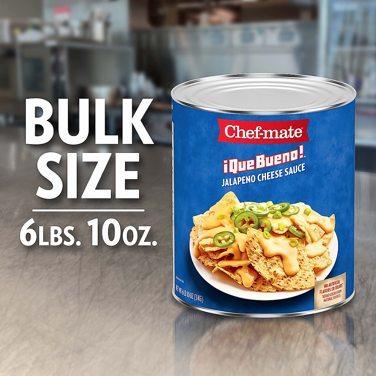 Chef-mate Que Bueno Spicy Nacho Cheese Sauce, Jalapeno Queso, Canned Food, 6 lb 10 oz (#10 Can Bulk)