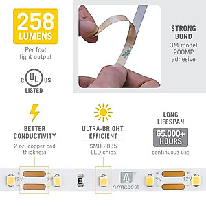 Armacost Lighting 132230 16.4 ft. LED Tape Light Soft White (2700K) RibbonFlex Pro Series 60, Dimmable, 250 Lumens per ft., 12-Volt