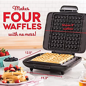 DASH Deluxe No-Drip Waffle Iron Maker Machine 1200W + Hash Browns, or Any Breakfast, Lunch, & Snacks with Easy Clean, Non-Stick + Mess Free Sides, Silver