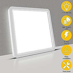 2Pack 9inch 18W LED Flush Mount Ceiling Light, 5000K Daylight White LED Ceiling Light, 1800LM Flat Square LED Ceiling Lamp for Bedroom, Kitchen, Living Room (White)