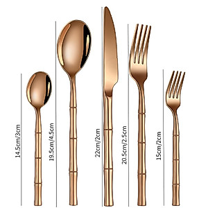 60 Piece Bamboo Shaped Flatware Set Service for 12, 18/10 Stainless Steel Rose Gold Bamboo Handle Silverware Cutlery Set For Home Kitchen Hotel Utensils, Mirror Polished, Dishwasher Safe
