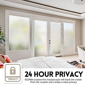 KESPEN Frosted Window Privacy Film Heat Control UV Sun Blocking Glass Stickers Static Cling Non Adhesive Door Coverings Decals for Bathroom Home Office, Frosted, 17.5 Inch X 6.5 Feet