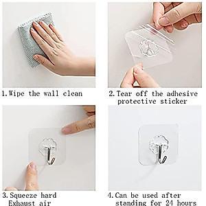 pinlun Sticky Hook Wall hook-20 Pieces of Heavy 22 lb (Maximum) Heavy Duty self-Adhesive Hook Waterproof and Oil Proof Transparent Hook Bathroom Shower Room Kitchen Hook