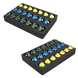 Polar Whale 2 Coffee Espresso Capsule Drawer Organizer Tray Inserts Compatible with Nespresso Vertuo VertuoLine Kitchen Home Office Waterproof Washable Black Foam 21 Compartment 10.9 x 14.9 Inches
