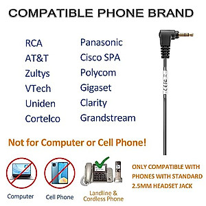 Wantek Phone Headset with Microphone Noise Cancelling, Telephone Headsets 2.5mm Jack Work for Panasonic AT&T ML17929 Vtech RCA Cisco Uniden Polycom Grandstream Home Office Cordless Phones(F600J25P)