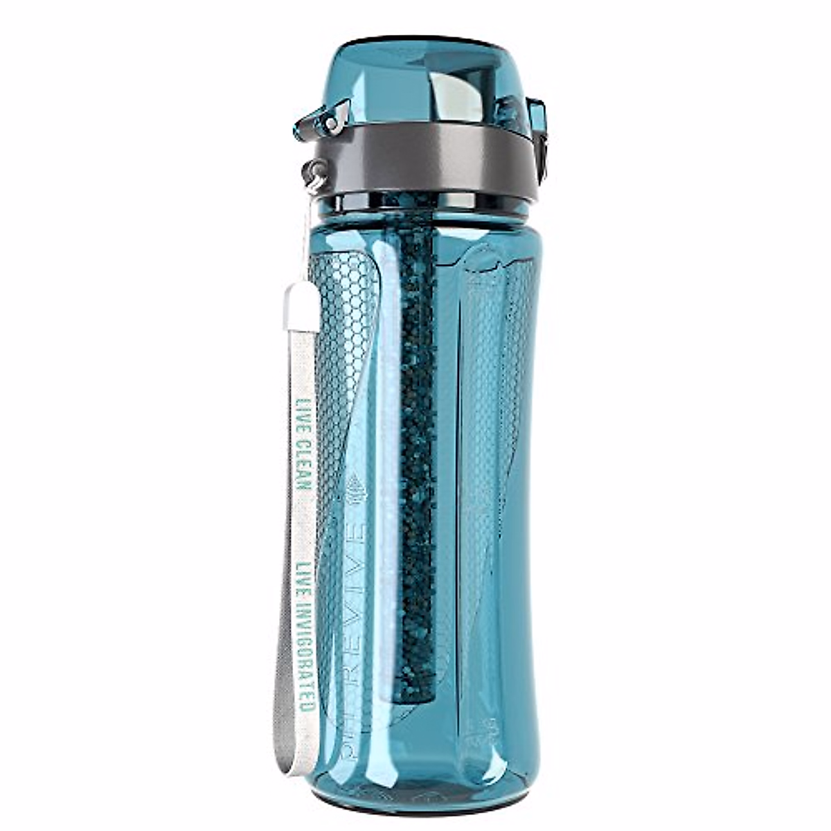 Invigorated Water Alkaline Water Filter Bottle With Carry Case - Enhanced Hydration - Integrated Water Filtration System - Portable Alkaline Water Bottle - PH Water Bottle Alkaline - 25oz-750ml (Aqua)