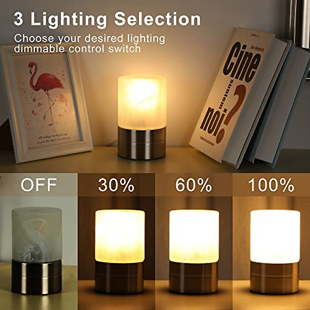 LINNMON Touch Control Table lamp, Mini Size, 3-Way Dimmable Bedside Lamps with Alabaster Glass Shade, Small Desk Lamp for Reading, Bedroom, College Dorm and Kitchen, E26 LED Bulb Included