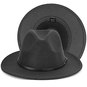 Felt Fedora Hat Womens Classic Hat Wide Brim Jazz Hat with Belt Buckle (Black with Black Belt, Medium (22"-23"))