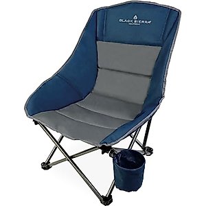Black Sierra Deluxe Low Scoop Padded Camping Chair, Folding Event Chair with Cup Holder and Carrybag, Outdoor Portable Beach Chair Supports 250 Lbs, Event Chair, Camping Chair, Beach Chair
