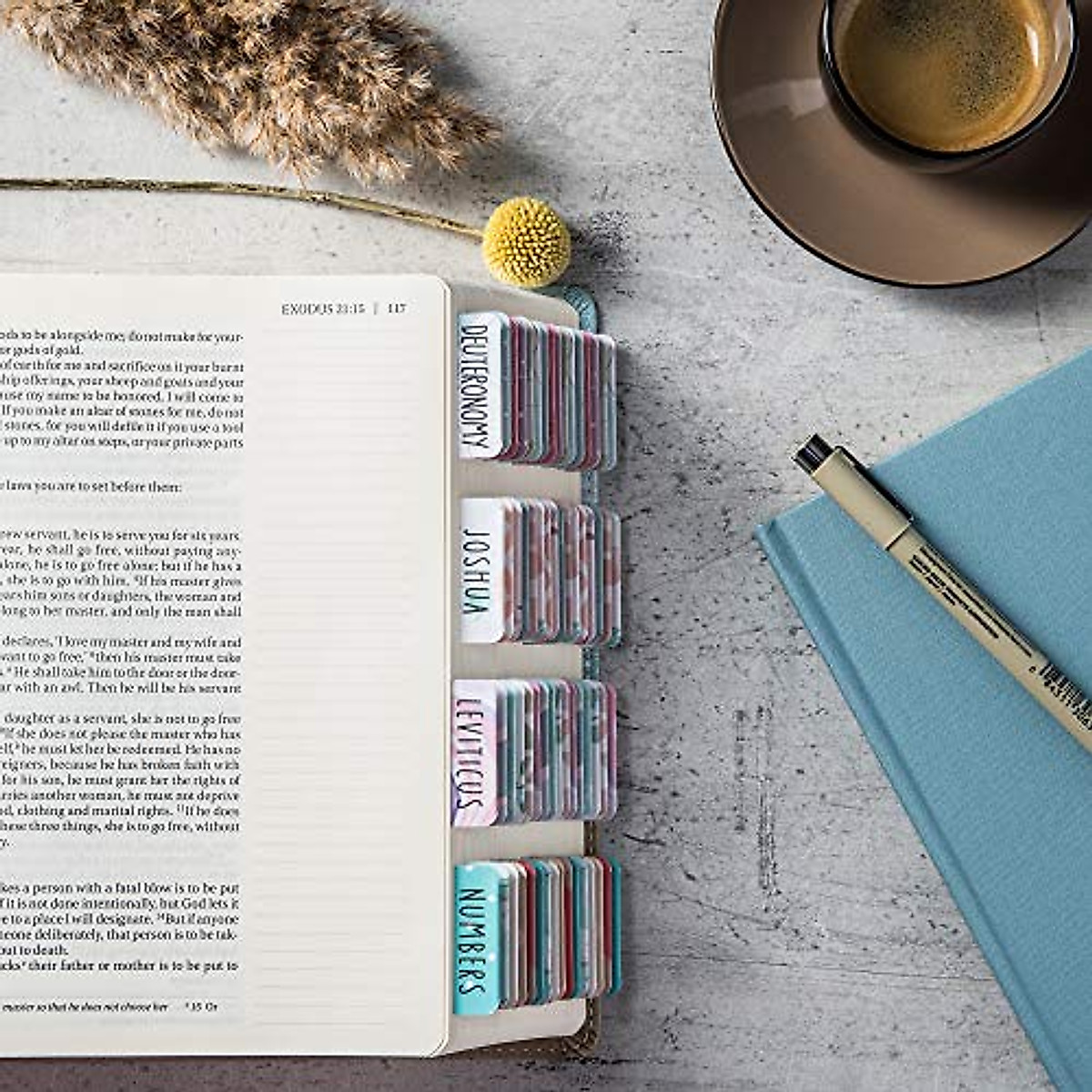 DiverseBee Laminated Bible Tabs (Large Print, Easy to Read), Personalized Bible Journaling Tabs, 66 Book Tabs and 18 Blank Tabs - Uniform Theme