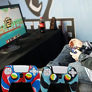 Silicone Skin for PS5 Dualsense Controller, 2pcs Durable Case Cover for Playstation 5 with 10pcs Thumb Joysticks Grips (4)