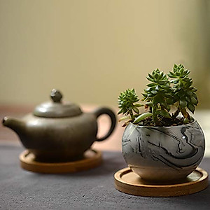 Lawei 20 Pack Bamboo Plant Saucers - 3.34 Inch Round Plant Succulent Pot Tray for Succulent Plant Flower Pot Holding Drainage Water