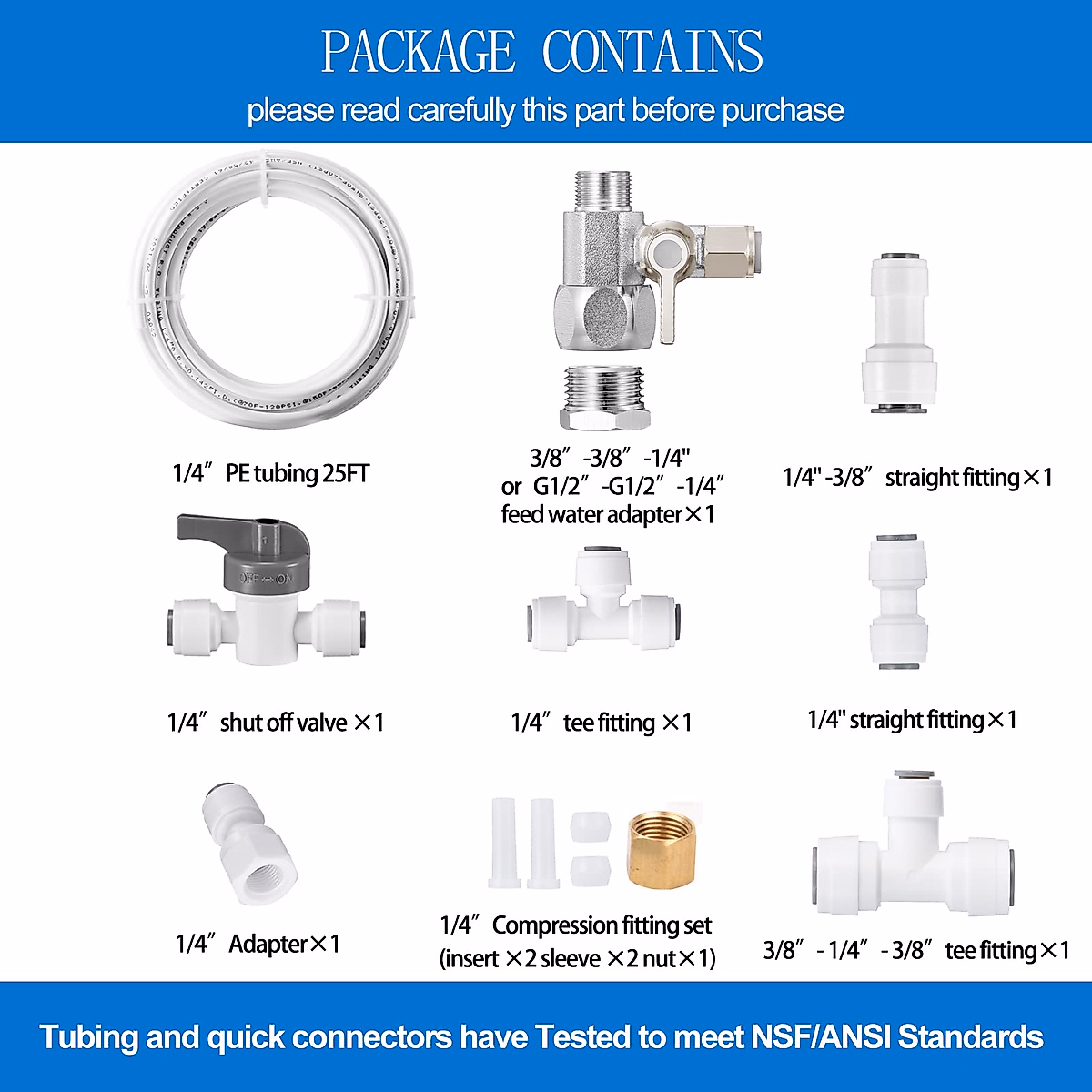 20 FT Premium Stainless Steel Braided Ice Maker Water Hose + 1/4 In O.D. 25 FT Water Tubing with Feed Water Adapter and Quick Fittings for RO Filter System,Refrigerator,Ice Maker