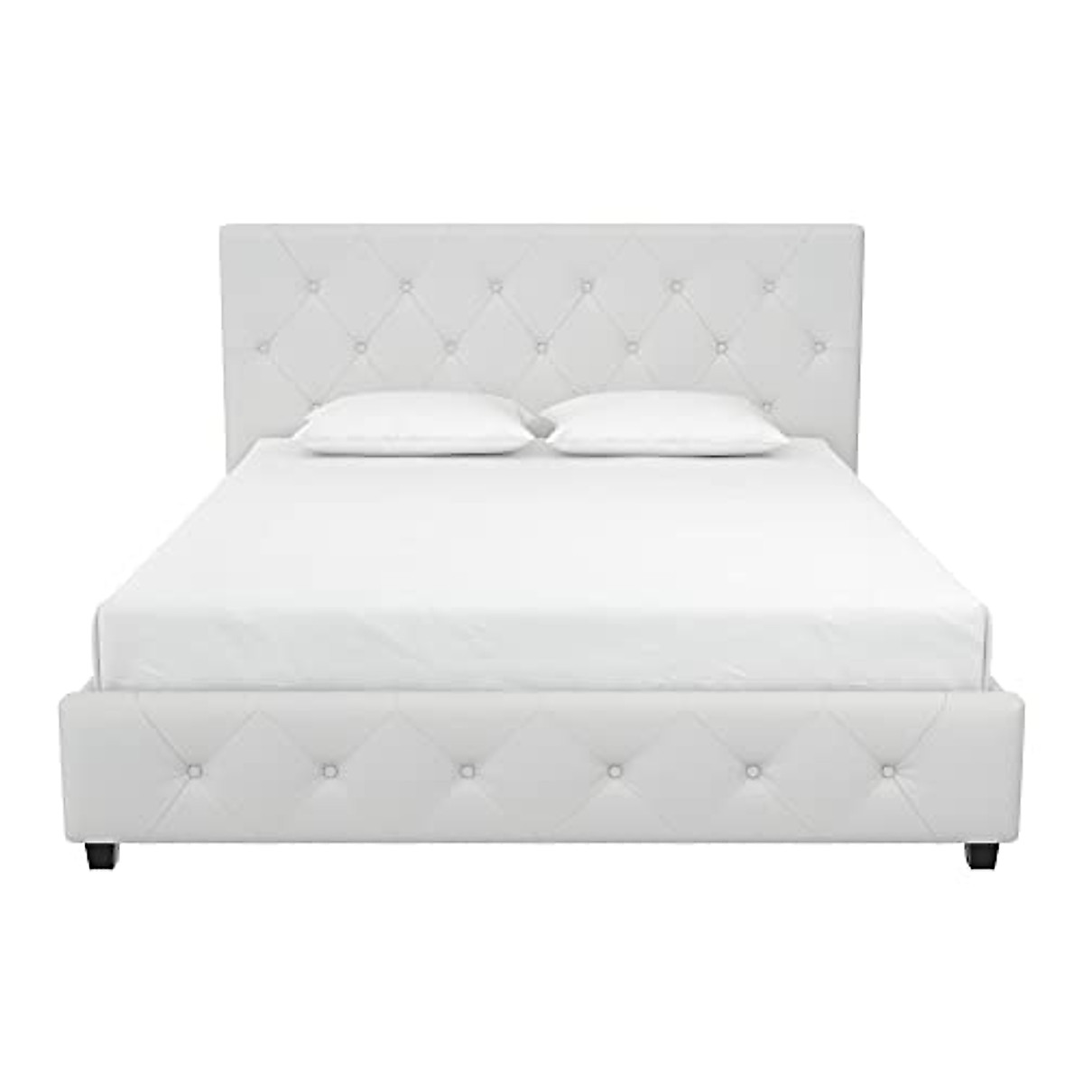 DHP Dakota Upholstered Platform Bed with Diamond Button Tufted Headboard and Footboard, No Box Spring Needed, Full, White Faux Leather