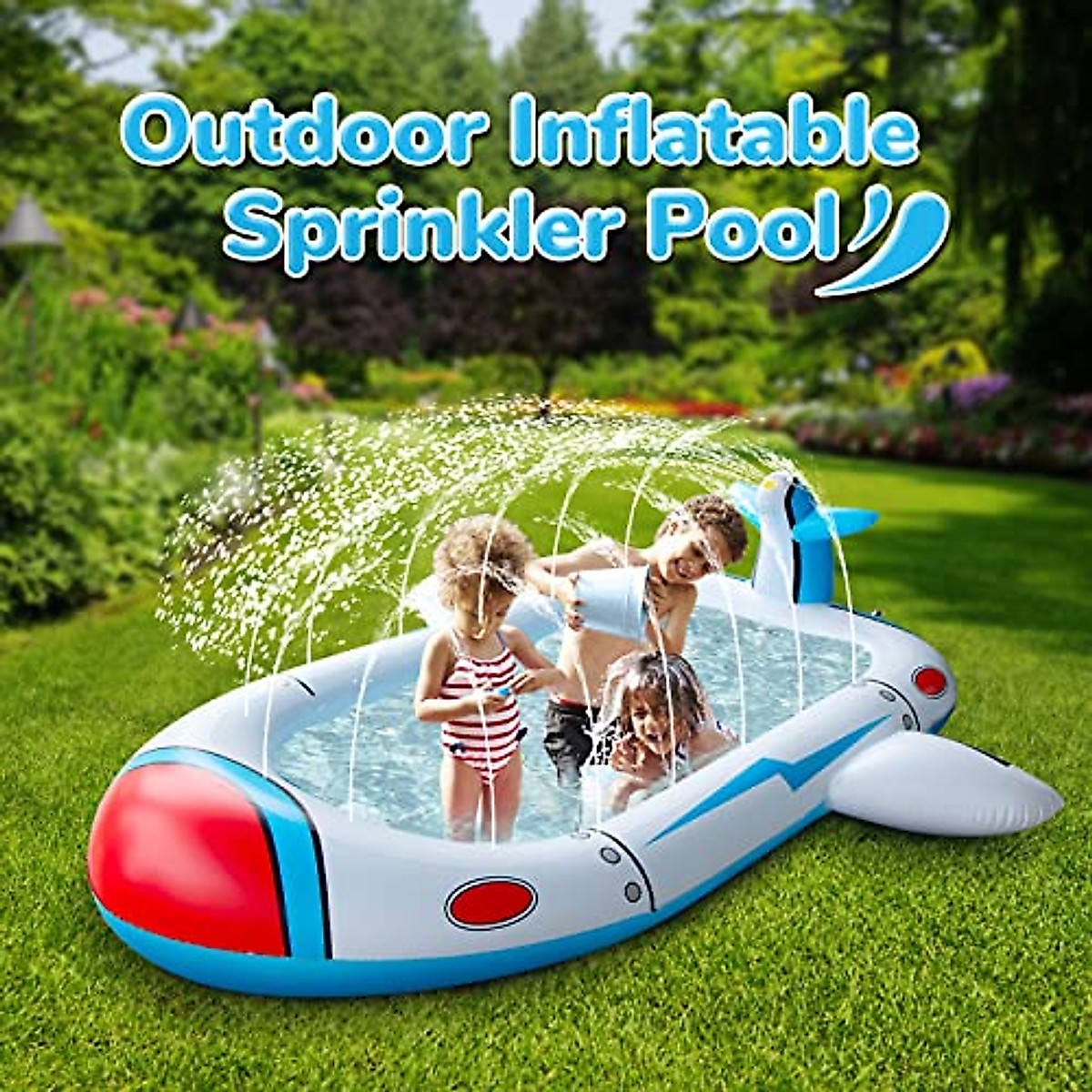 Josen Sprinkler for Kids Outdoor Water Toys,Baby Splash Pad,Inflatable Kiddie Pool for Toddlers,Includeding 4 Rubber Ducks Bath Toys, Birthday Gifts for Boys and Girls - Spacecraft