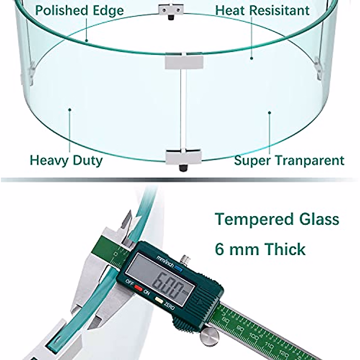 Fire Pit Wind Guard Round, Fire Pit Round Glass Wind Guard, Fire Table Wind Guard Round, Fire Pit Shield Round 23" x 6", by GFGRGD