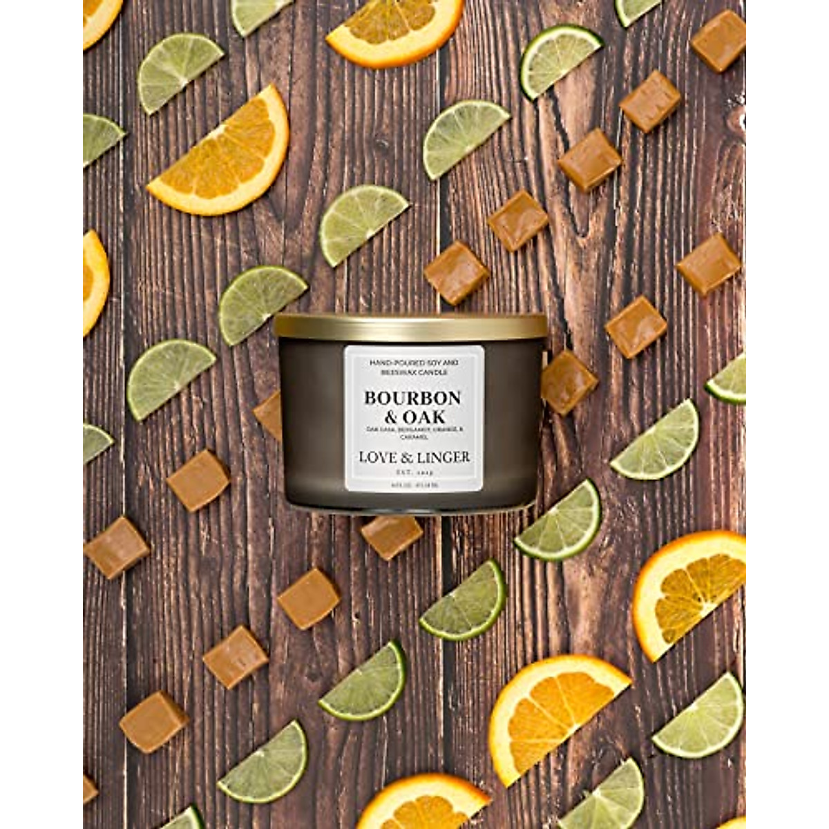 Bourbon Scented Candle | Candles for Men | Masculine Candles | Luxury Soy & Beeswax Candles for Home | 16 oz. Large Jar 3 Wick Candle | Mens Candle | Gift for Men