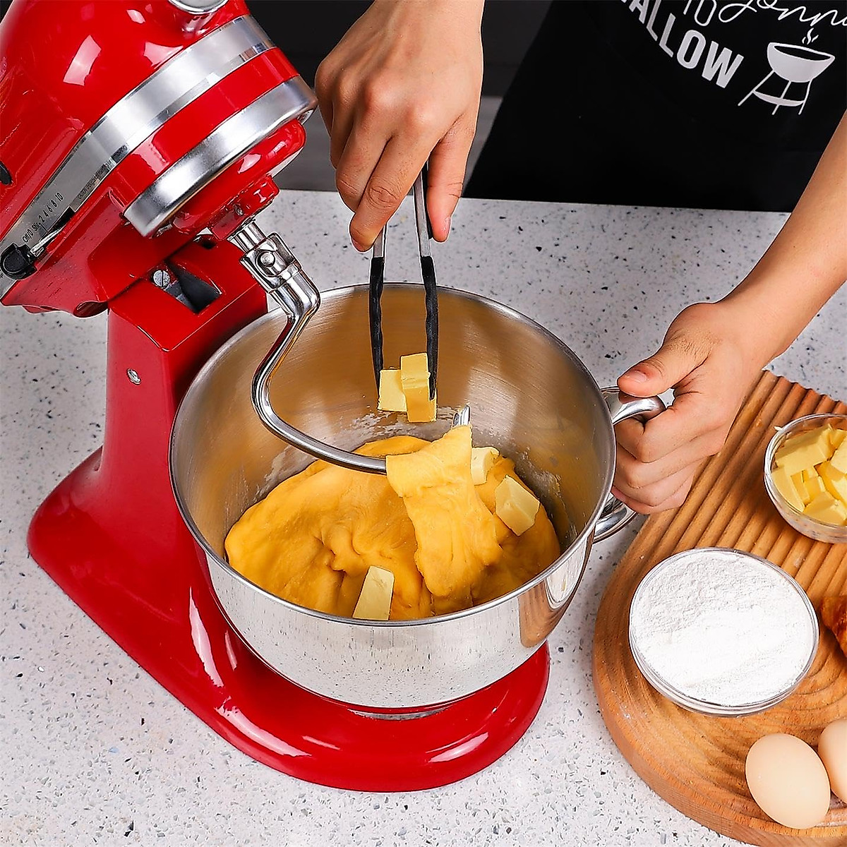 FavorKit Stainless Steel Dough Hook for KitchenAid Tilt-head & 4.5-5 Qt Mixers, Dishwasher Safe, Polished Metal Kneading Attachment Replacement